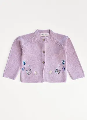 TIMO & VIOLET Embroidered Butterfly Knit Cardigan