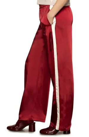 Sanctuary Satin Track Wide Leg Pants - Crimson