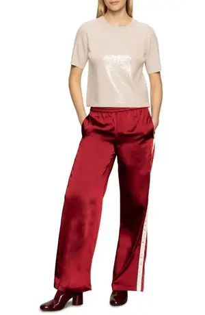 Sanctuary Satin Track Wide Leg Pants - Crimson