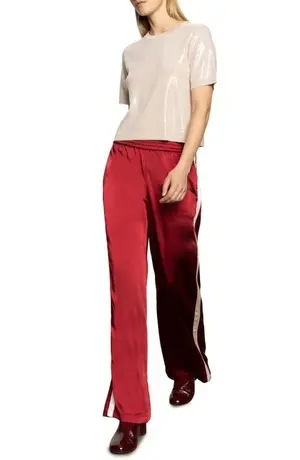 Sanctuary Satin Track Wide Leg Pants - Crimson