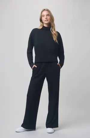 Splendid Interlock Turtleneck Sweatshirt - Black