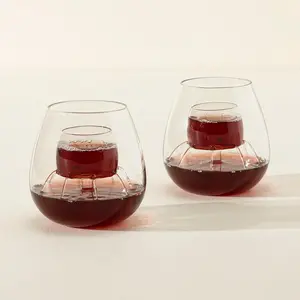 UNCOMMON GOODS Stemless Fountain Aerating Wine Glasses Set Of 2 Chevalier Collection - Clear