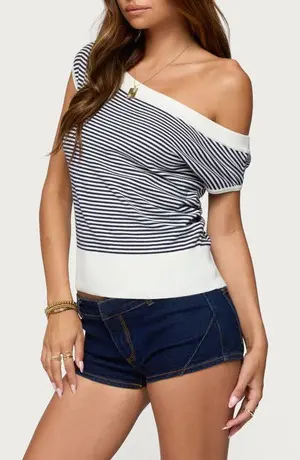 EDIKTED Striped Off-the-shoulder Top