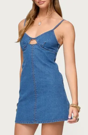 EDIKTED Cutout Denim Mini Dress