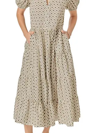 English Factory Printed Puff Sleeve Midi Dress