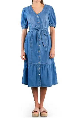 Wash Lab Denim Puff Sleeve Day Dresses