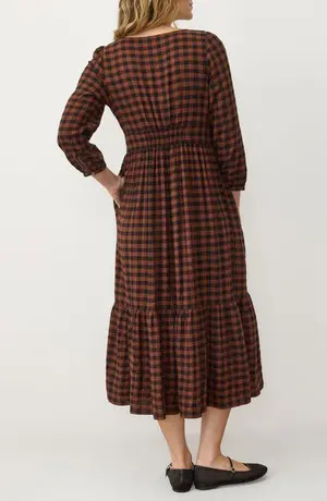 Marine Layer Plaid Long Sleeve Maxi Dress - Espresso Gingham