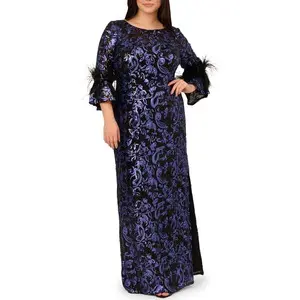 Adrianna Papell Sequin Embroidered Gown - Black/blue
