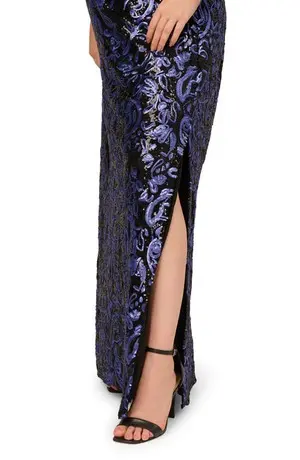 Adrianna Papell Sequin Embroidered Gown - Black/blue