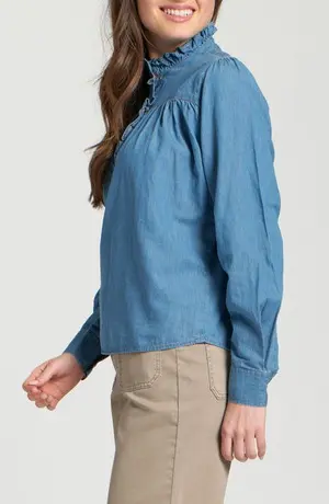 APNY Ruffle Placket Tencel Shirt - Light Indigo