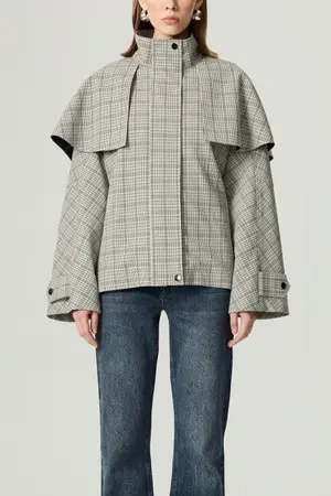 NOCTURNE Belted Glen Check Cape Trench
