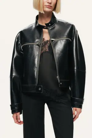 NOCTURNE Cropped Faux Leather Biker Jacket