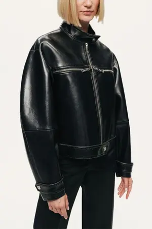 NOCTURNE Cropped Faux Leather Biker Jacket