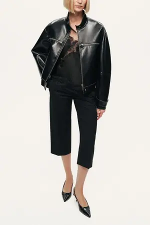 NOCTURNE Cropped Faux Leather Biker Jacket
