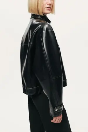 NOCTURNE Cropped Faux Leather Biker Jacket