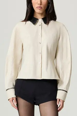 NOCTURNE Contrast Collar Balloon-sleeve Shirt