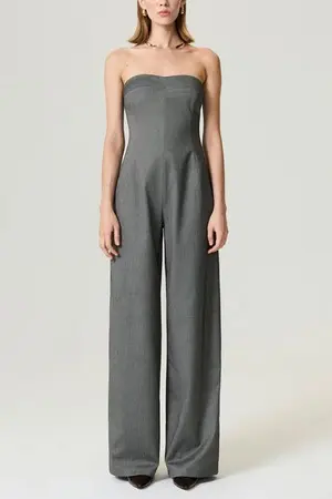 NOCTURNE Strapless Wide-leg Tailored Jumpsuit - Dark Grey