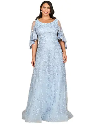 LARA NEW YORK Cape Sleeve A-Line Gown Light Blue