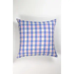 ARCHIVE NEW YORK Handwoven Classic Gingham Square Cotton Throw Pillow - Light Blue Plaid