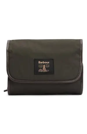 Barbour Waxed Cotton Hanging Wash Bag - Olive/beacon