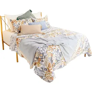 CAROL & FRANK Delilah Spring Floral Cotton Quilt Set Reversible And Machine Washable - Blue