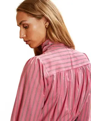 RO&ZO Striped Long Sleeve Blouse With Bow Detail