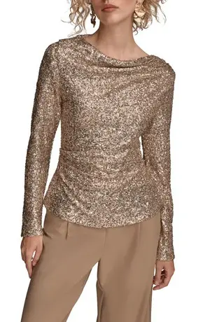 Donna Karan New York Sequin Pleated Shoulder Top
