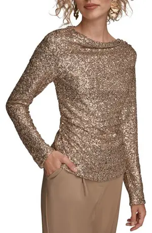 Donna Karan New York Sequin Pleated Shoulder Top