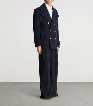 Balmain Merino Wool-blend Striped Pea Coat
