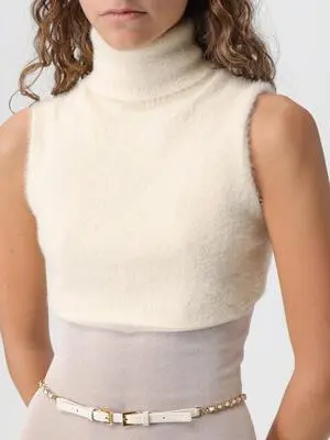 Elisabetta Franchi Sleeveless Turtleneck Knit Dress With Sheer Waistband