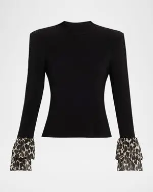 Ramy Brook Foliage Printed Tiered Cuff Blouse