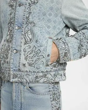 Amiri Crystal Bandana Denim Jacket - Indigo