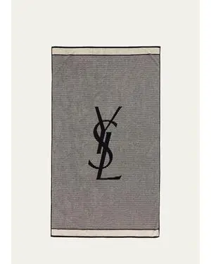Saint Laurent Cassandre Striped Cotton Beach Towel Beige/black