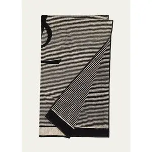 Saint Laurent Cassandre Striped Cotton Beach Towel - Beige/black