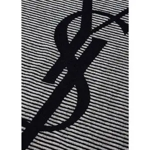 Saint Laurent Cassandre Striped Cotton Beach Towel - Beige/black