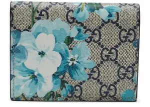 Gucci Card Case Wallet Blooms Gg Supreme Blue/beige/red - Multicolor