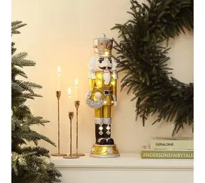 LUXEN HOME Luxenhome 2ft Lighted Gold Nutcracker With Silv Er Wreath - One-color