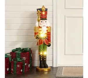 LUXEN HOME Luxenhome 3ft Lighted Nutcracker Soldier With S Cepter