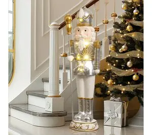LUXEN HOME Luxenhome 4ft Lighted Nutcracker King, White, Christmas Decor - One-color