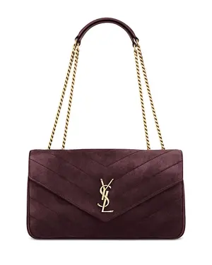 Saint Laurent Loulou Medium Matelass Suede Shoulder Bag - Dark Brown