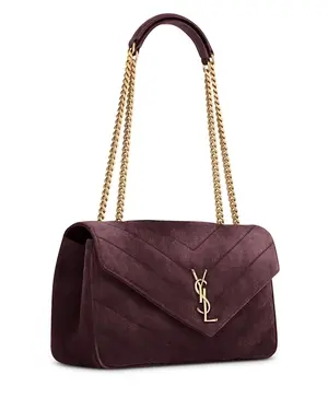 Saint Laurent Loulou Medium Matelass Suede Shoulder Bag - Dark Brown