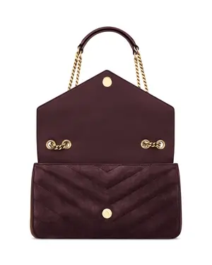 Saint Laurent Loulou Medium Matelass Suede Shoulder Bag - Dark Brown