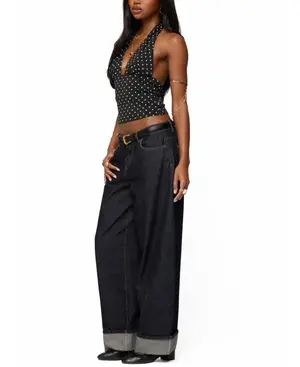 EDIKTED Polka Dot Halter Top - Black-and-white