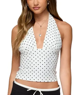 EDIKTED Polka Dot Halter Top - White-and-black