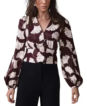 Mint Velvet Leaf Print Cropped Top - Burgundy