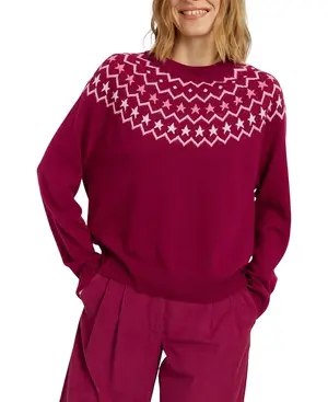 Chinti & Parker Wool Cashmere Star Yoke Sweater - Cherry