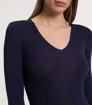 Hanro Woolen Silk Long-sleeve T-shirt - Navy