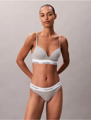 Calvin Klein Icon Cotton Modal Plunge Bra - Grey Heather