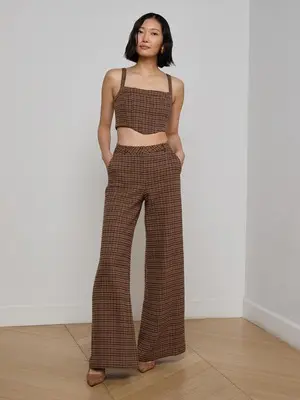 L'Agence Pilar Houndstooth Wide-leg Pants