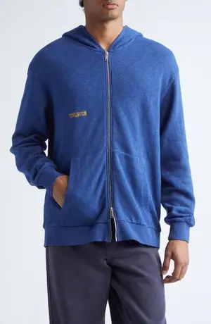 PALMES Waffle Stitch Zip Hoodie - Blue